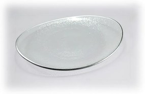 BDK-GLASS Skleněný oválný talíř OVAL ELLA čirý se stříbrným okrajem Rozměr: 30x23cm