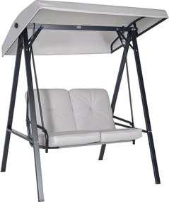Outsunny 2-místná Hollywoodská houpačka s nastavovací střechou, polštáři a nosností až 220 kg, ideální do zahrady či na balkon, šedá, 145 x 116 x 172