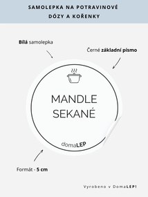 MANDLE SEKANÉ – bílá samolepka na dózu, základní písmo, 5 cm | DomaLEP