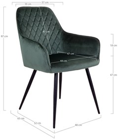 House Nordic Jídelní židle ze sametu, zelená s černými nohami, HN1206