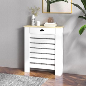 HOMCOM Kryt na radiátor, Radiátorová skříň, Horizontální mřížka, se zásuvkou, pro obývací pokoj, ložnici, chodbu, Dřevo, 78 x 19 x 95,5 cm, Bílá