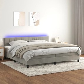 Box spring postel s matrací a LED světle šedá 200x200 cm samet