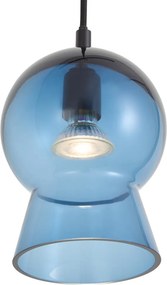 Retro závěsná lampa černá s modrým sklem pro 1-fázový kolejnicový systém - Iconic Bell
