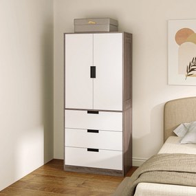 HOMCOM Moderní Šatní Skříň pro Dospělé s 3 Zásuvkami a Zavěsným Tyčí, Rozměry 80Š x 50H x 180V cm, Hnědá