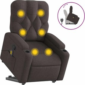 Zvedací masážní polohovací křeslo tmavě hnědé textil 3204727