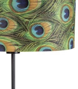 Černá stojací lampa s velurovým odstínem páv se zlatem 35 cm - Parte