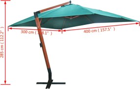 vidaXL Marketos Závěsný slunečník Melia 300 x 400 cm zelený