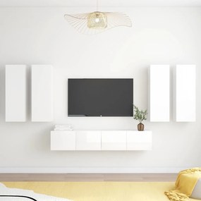 vidaXL 6dílný set TV skříněk dřevotříska [3078995] Barva: bílá s vysokým leskem