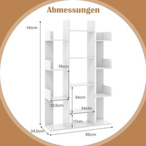 Costway Knihovna ve tvaru stromu s 13 otevřenými přihrádkami, bílý