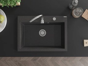 Mexen Elix granitový dřez 1-komorový 700 x 500 mm, černý skvrnitý, sifon chrom - 6526701005-76