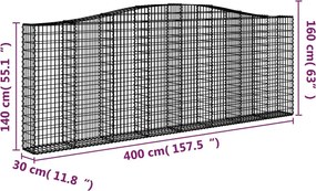 vidaXL Klenuté gabionové koše 2 ks 400x30x140/160cm pozinkované železo [3145862]