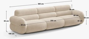Krémová žinylková pohovka 305 cm Neo – Micadoni