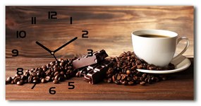 Wallmuralia Skleněné hodiny na stěnu Káva a čokoláda 60x30 cm