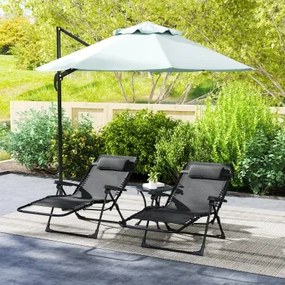 Outsunny sada 2ks lehátek, skládací lehátka s nastavitelným opěradlem a polštářem z textilenu, 90 x 65 x 112 cm, černá