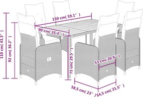 7dílný zahradní bistro set s poduškami šedý polyratan 3277160