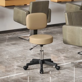 HOMCOM Výškově nastavitelná pojízdná stolička se zády 72-84 cm vysoká, 360° otočná pracovní stolička pro kancelář, salon, světle hnědá