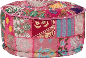 Sedací puf patchwork kulatý bavlna ruční výroba 40x20 cm růžový 246574