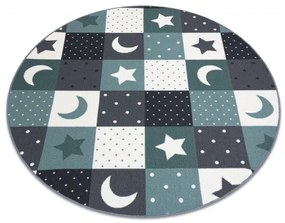 Dětský kulatý koberec STARS Hvězdy Modrý Šedý Rozměr: průměr 150 cm