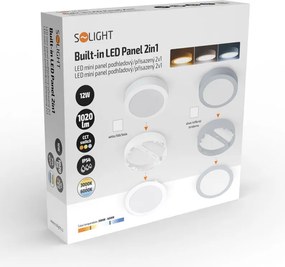 Solight LED mini panel koupelnový 2v1, 3CCT, podhledový/přisazený, 12W, 1020lm, IP54, stříbrná, kulatý