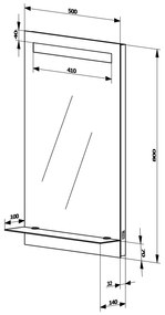 Aqualine Zrcadlo s LED osvětlením a policí 50x80cm, kolébkový vypínač - ATH52