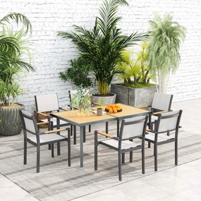 Jídelní stůl Outsunny pro 6 osob, zahradní stůl s obdélníkovým vrchem z oceli s dřevěným efektem, proti rezivění, pro terasu, 150 x 90 x 72 cm, příro…