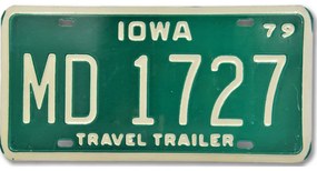 Americká SPZ Iowa Green Travel Trailer 1979