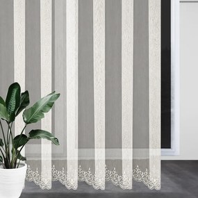 Voálová hotová nařasena záclona vyšívaná smetanová s řasící páskou Ervi 53085 (různé velikosti)