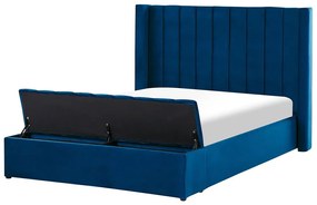 Sametová postel s úložným prostorem 140 x 200 cm modrá NOYERS Beliani