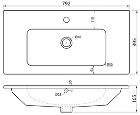 Sapho Sapho, PRACTICO keramické umyvadlo na nábytek 80x40cm, bílá, 44080