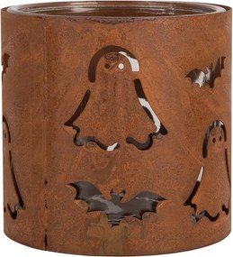 Rustikální rezavý svícen s duchy Halloween - Ø 16*15 cm