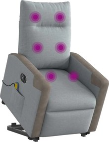 Elektrické zvedací masážní polohovací křeslo světle šedé textil 3324105