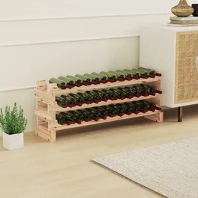 HOMCOM regál na lahve pro 36 lahví, 3-patrový modulární vinný regál, 114×28×42,5 cm, přírodní dřevo