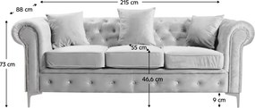 Luxusní 3-sed, světle šedá Velvet látka, ROMANO