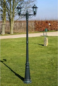 Zahradní lampa vysoká 2 ramena 215 cm tmavě zelená/černá hliník