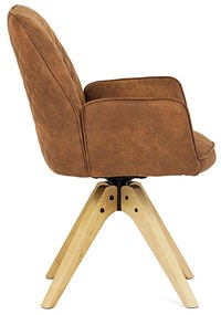 Židle jídelní s područkami, hnědá látka, nohy z jasanu, otočná P90°+ L 90° s vratným mechanismem - funkce reset