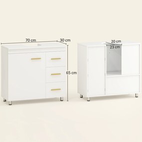 HOMCOM Spodní koupelnová skříňka, 3stupňový design, MDF, dřevotříska, bílá