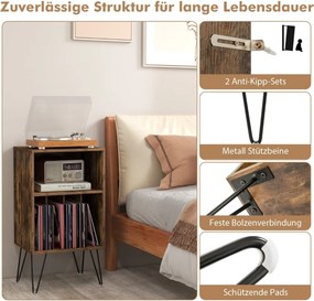 Costway Stojan na gramofon s nabíjecí stanicí 3 Stojan na gramofonové desky