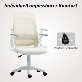 HOMCOM ergonomická síťovaná kancelářská židle se sklápěcími područkami, bederní oporou, nastavitelná výška a náklon — bílá