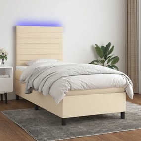 Box spring postel s matrací a LED krémová 90x190 cm textil 3134922