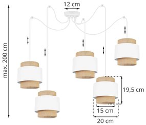 Závěsné svítidlo BOHO SPIDER, 5x jutové/bílé textilní stínítko