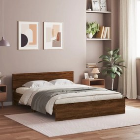 vidaXL Rám postele s čelem hnědý dub 140 x 190 cm