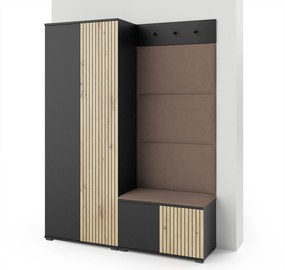 Eka Předsíňová stěna s čalouněnými panely Joey 1 - Černá a Dub Artisan / Světlá hnědá 2306