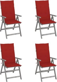 vidaXL Zahradní polohovací židle s poduškami 4 ks masivní akácie [3065377] Barva: Červená
