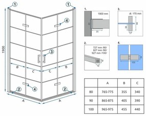 Rea Molier Black Double, sprchový kout se skládacími dveřmi 80(dveře) x 80(dveře), 6mm čiré sklo, černý profil, KPL-K3011