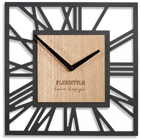 Čtvercové nástěnné dřevěné hodiny v černé barvě