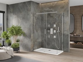 Mexen Omega sprchový kout s posuvnými dveřmi 140 x 70 cm, 8mm čiré sklo-chromový profil + sprchová vanička, 825-140-070-01-00-4010