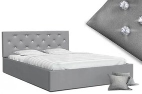 Luxusní manželská postel CRYSTAL šedá 140x200 s dřevěným roštem