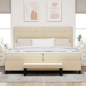 Postel s boxspringem s čelo Krémová 200 x 200 cm textil 3344098