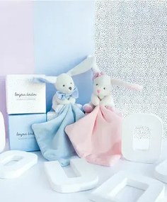 Doudou Dárková sada modrá - králíček s muchláčkem 10 cm / od 0 let