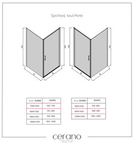 CERANO - Sprchový kout Porte L/P - černá matná, transparentní sklo - 90x70 cm - křídlový